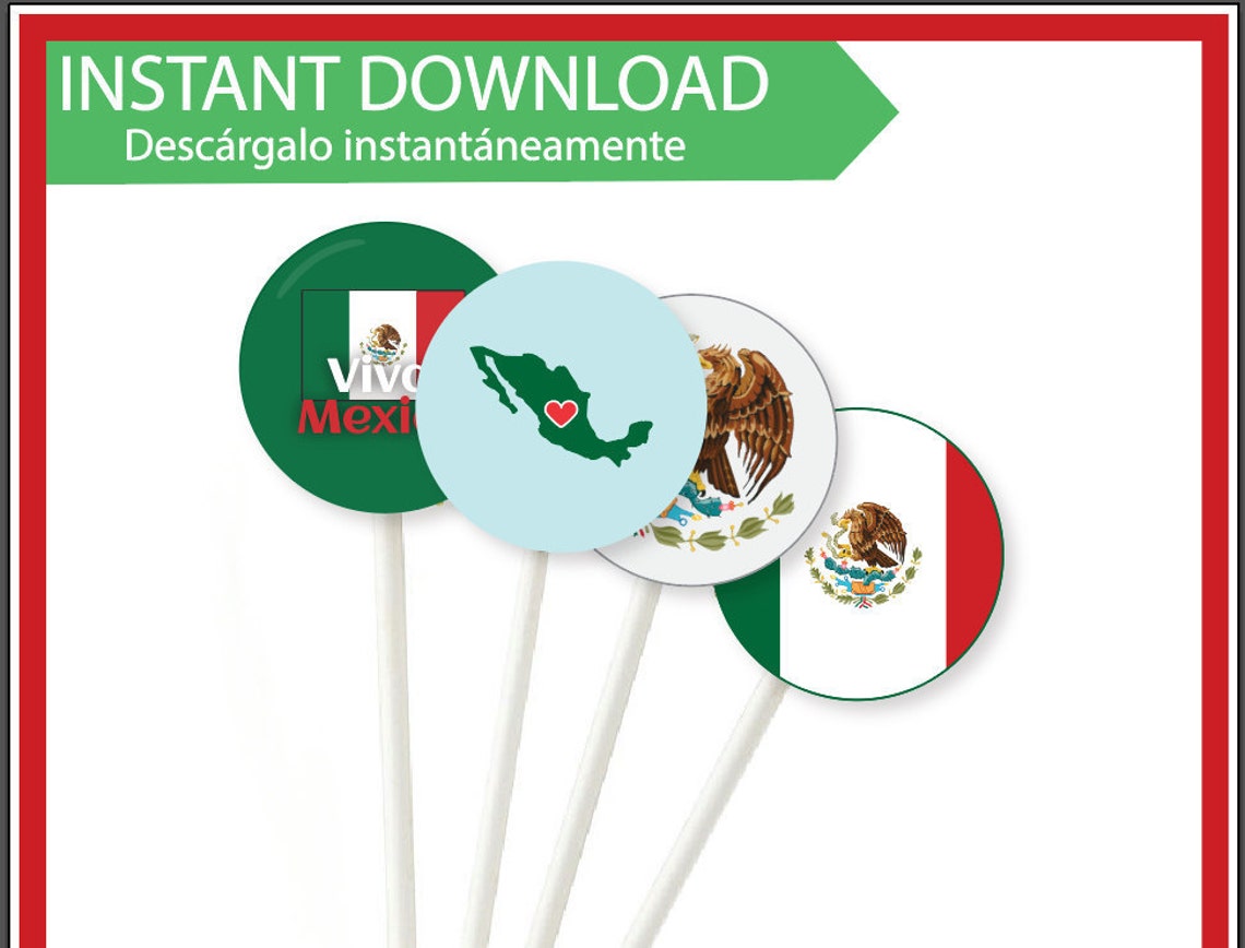 Mexican Flag, Cupcake Toppers, Instant Download, Stickers, Buttons ...