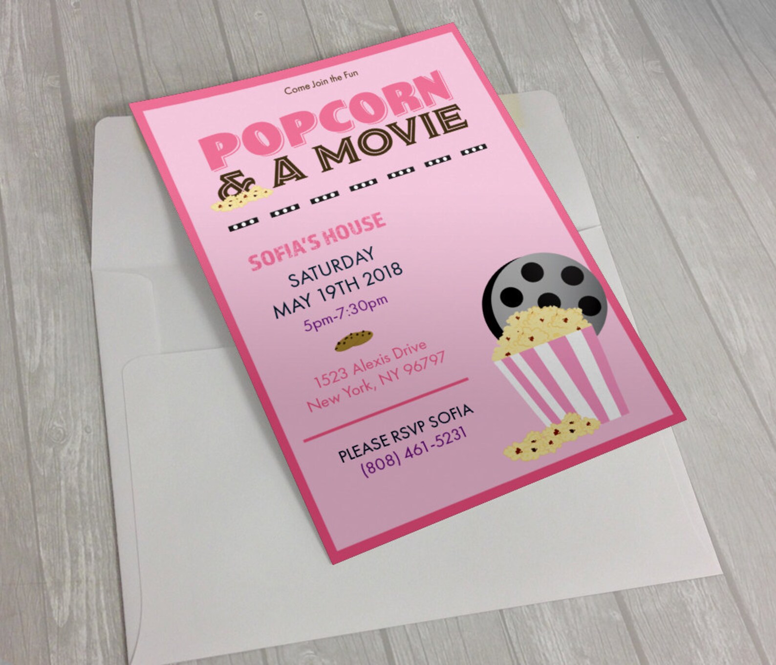 Popcorn and a Movie Invitation, Instant Download, Editable Template ...