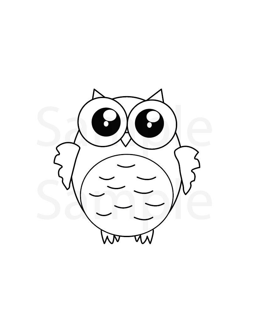 Owl Coloring Page, Digital Stamp, Pdf, Instant Download, Kawaii Owl ...