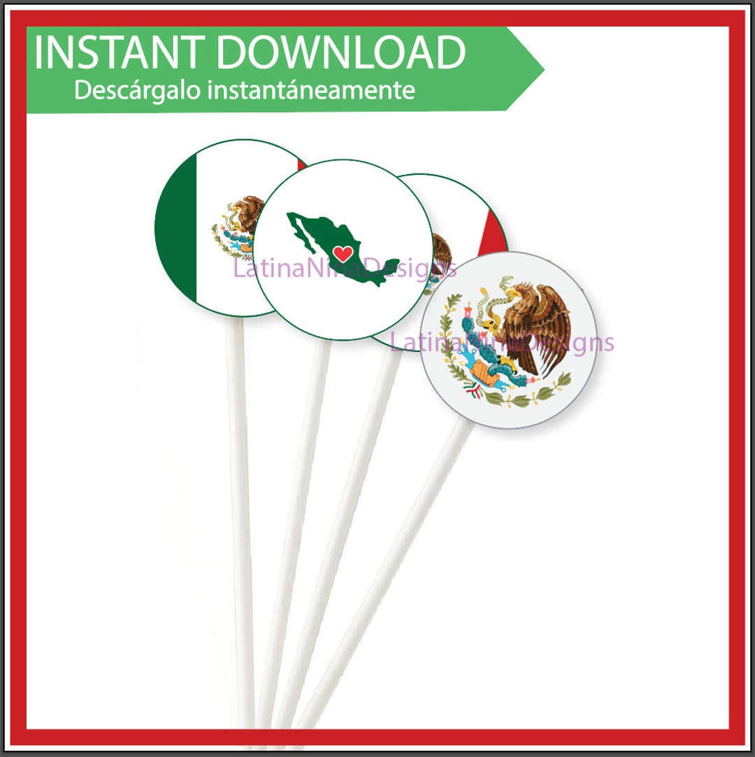 Mexican Flag 2, Cupcake Toppers, Instant Download, Stickers, Buttons ...