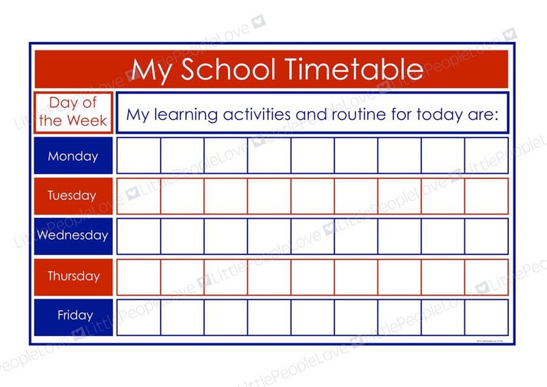 My School Timetable (blue/red) - Etsy