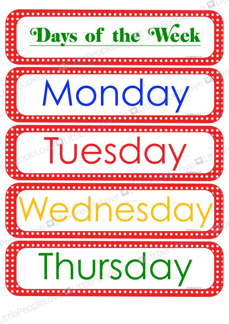 Days of the Week Poster and Card Set - Etsy