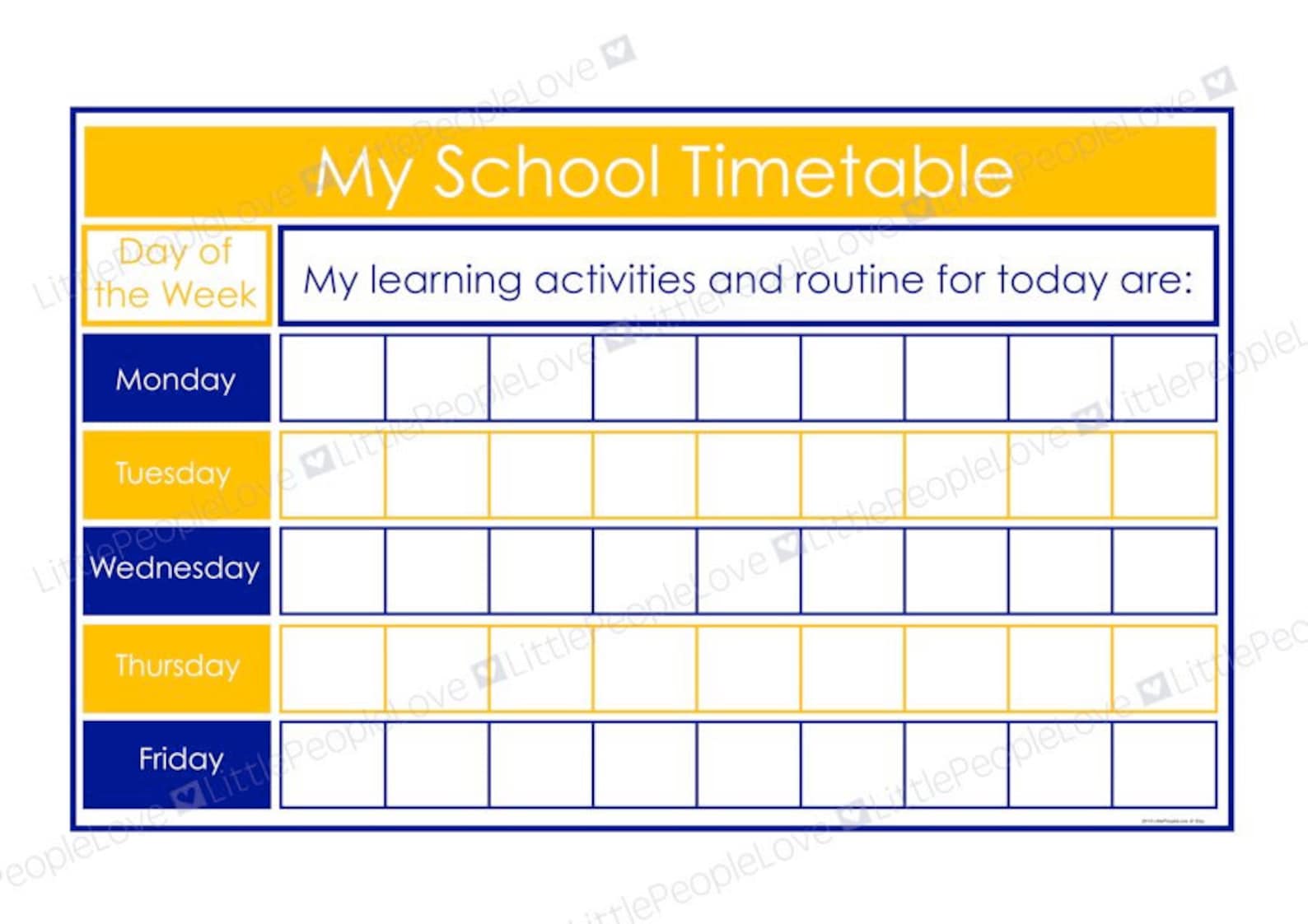 My School Timetable (blue/yellow) - Etsy