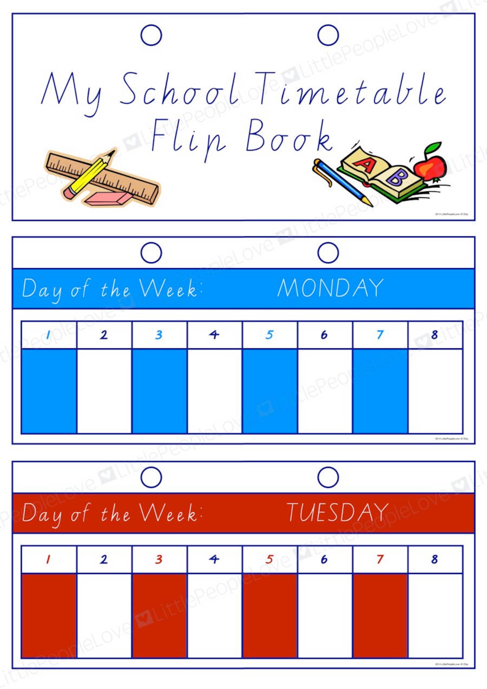 My School Timetable Flip Book - Etsy