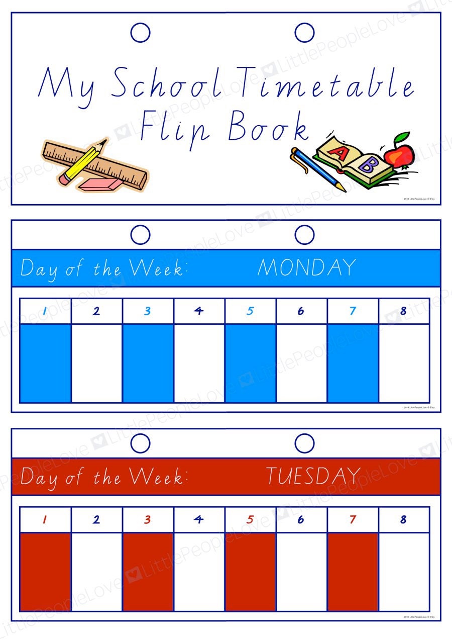 My School Timetable Flip Book - Etsy