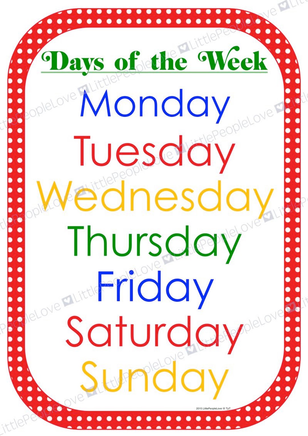 Days of the Week Poster and Card Set - Etsy