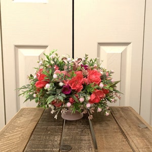 Small Artificial Flower Centerpiece With Rustic Ceramic Pig Pig ...