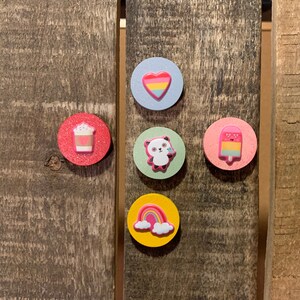 Hand Painted Wooden Magnets With Decoupaged Puffy Stickers and Glitter ...