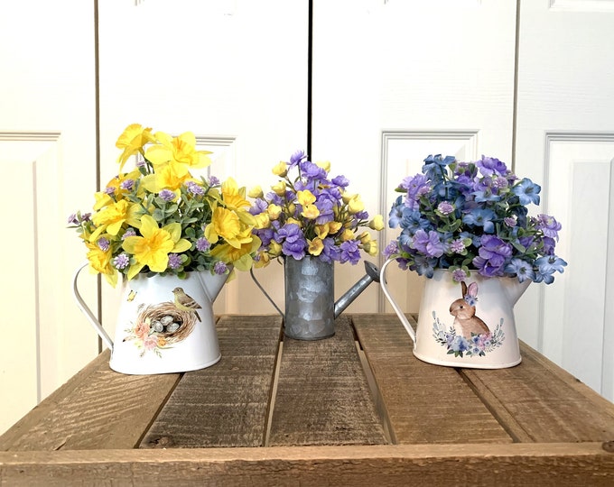 Very Small Spring Floral Arrangements YOUR CHOICE - Spring Watering Can ...