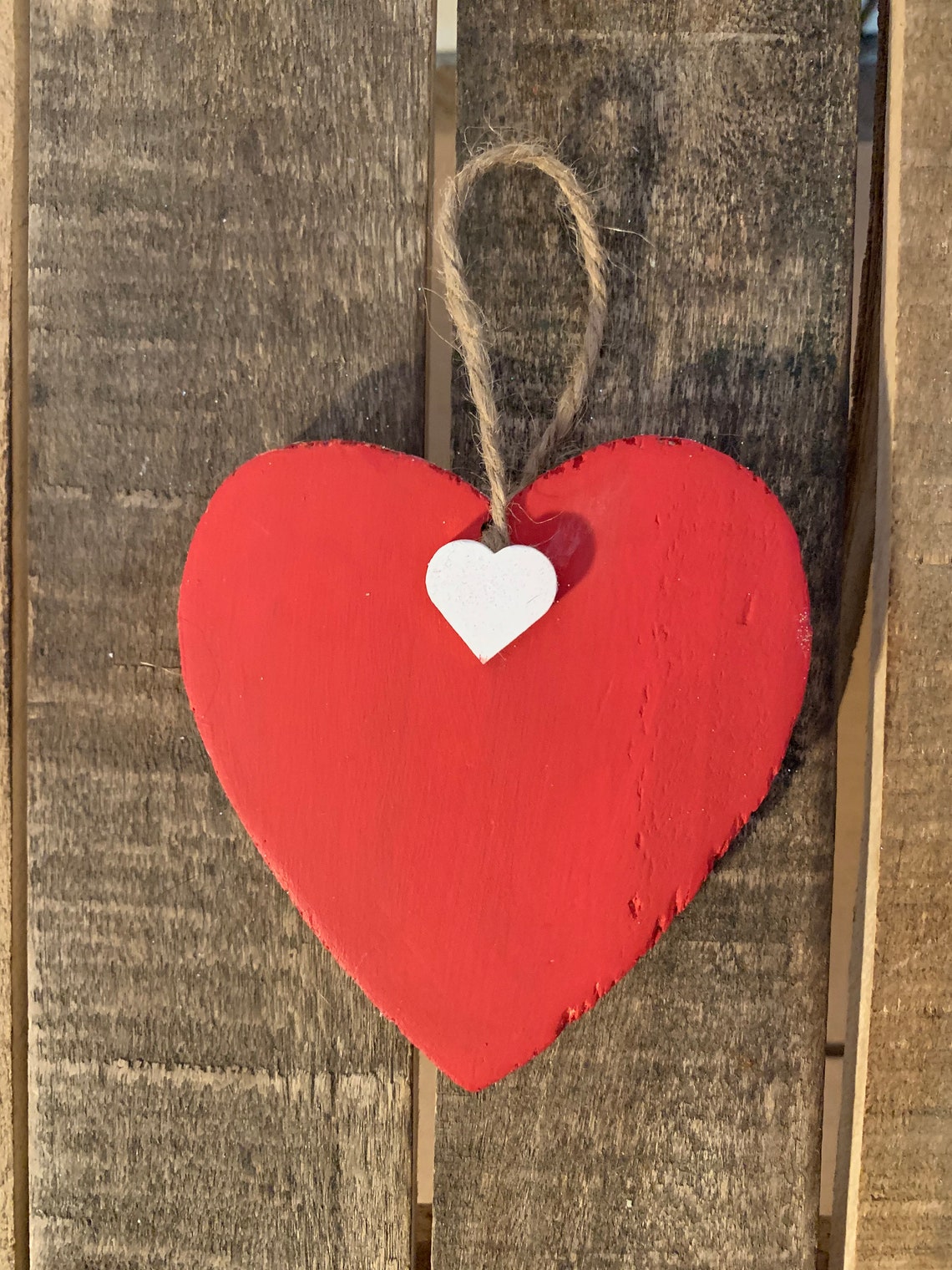 Shabby Chic Hanging Hearts Wood Heart Ornaments Decoupaged Etsy