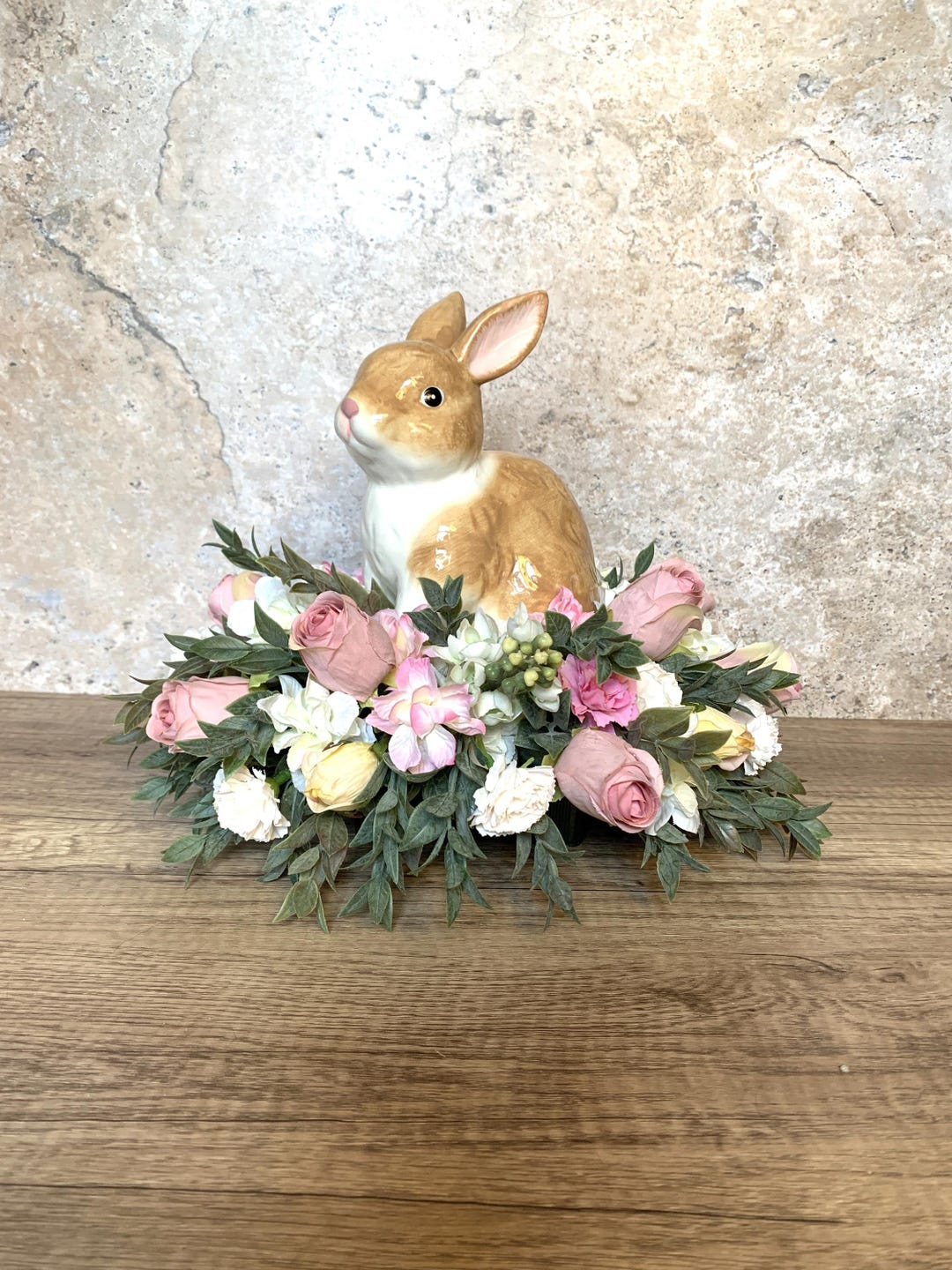 Adorable Bunny Spring Centerpiece With Artificial Flowers - Handmade ...