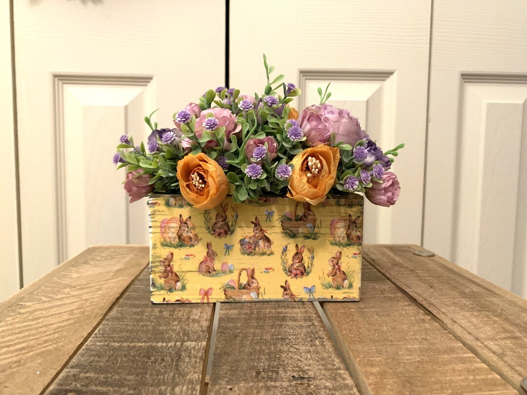 Shabby Chic Decoupaged Easter Bunny Box With Artificial Flowers ...