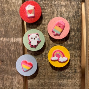 Hand Painted Wooden Magnets With Decoupaged Puffy Stickers and Glitter ...