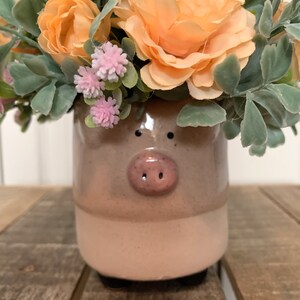 Artificial Flowers in Ceramic Pig Container Peach and Pink Pig ...