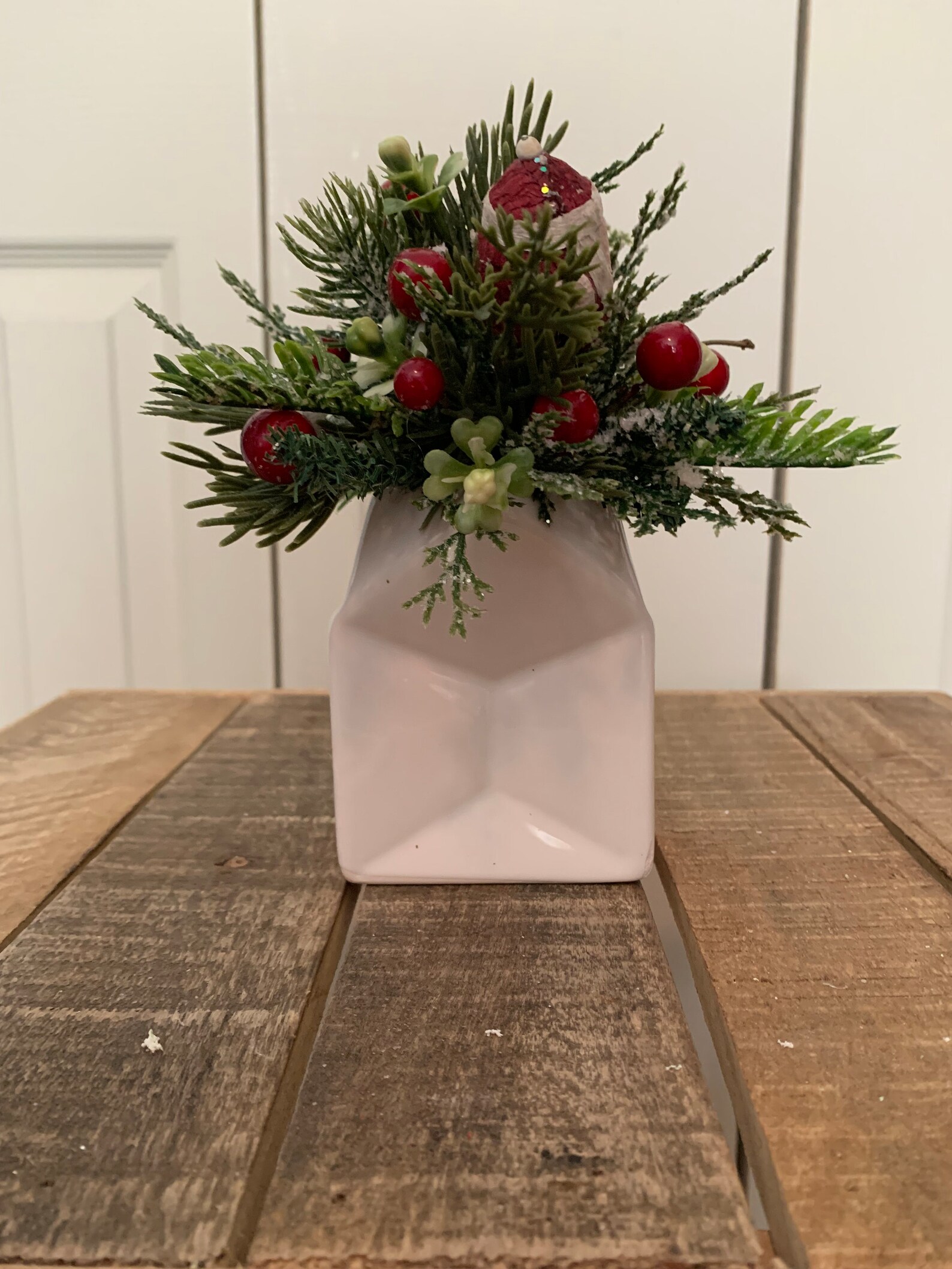 Small Pine Floral Arrangement With Primitive Santa - Santa's Milk ...
