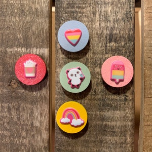 Hand Painted Wooden Magnets With Decoupaged Puffy Stickers and Glitter ...
