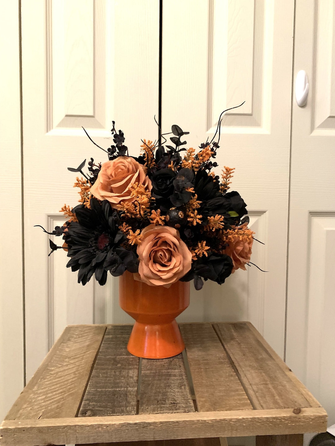 Artificial Halloween Floral Arrangement With Large Black Daisies and ...