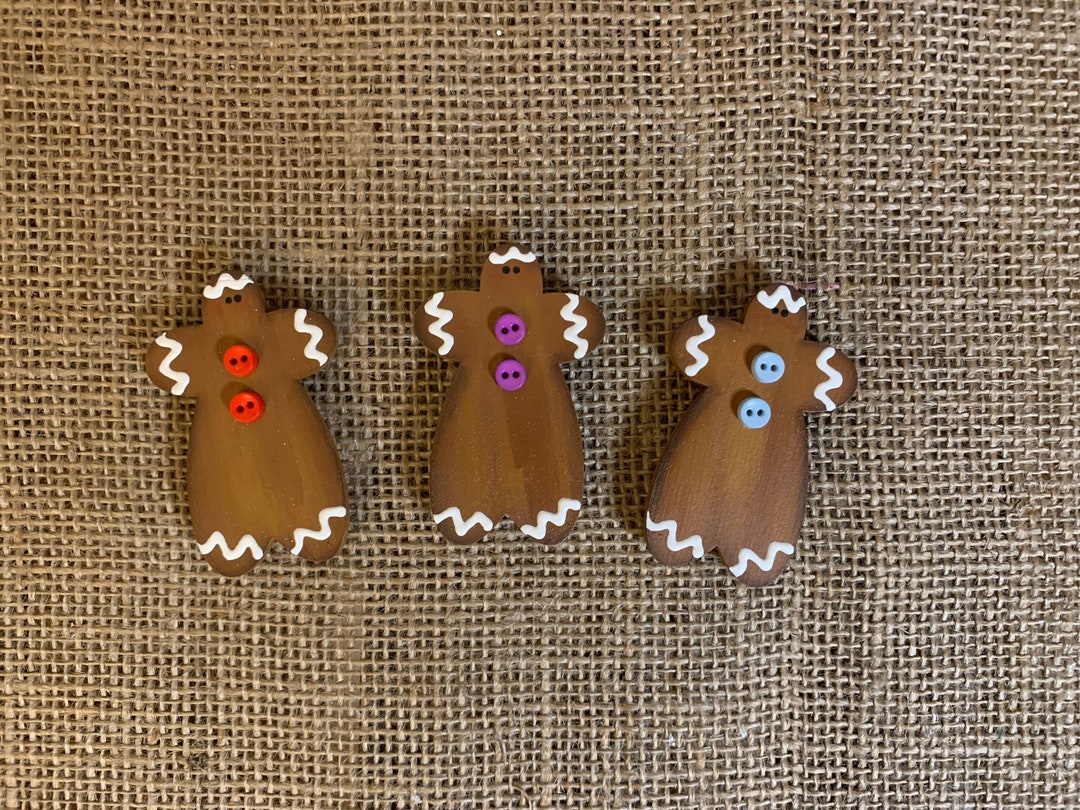 Three Hand Painted Wood Gingerbread Magnets - Gingerbread Decor ...