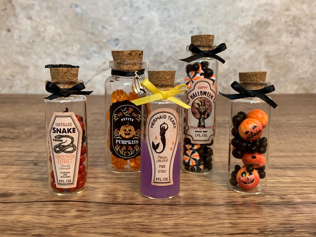 Halloween Potion Bottles: Miniature Mad Scientist Decor, Set of 5 - Etsy