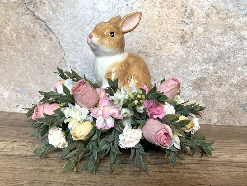 Adorable Bunny Spring Centerpiece With Artificial Flowers - Handmade ...