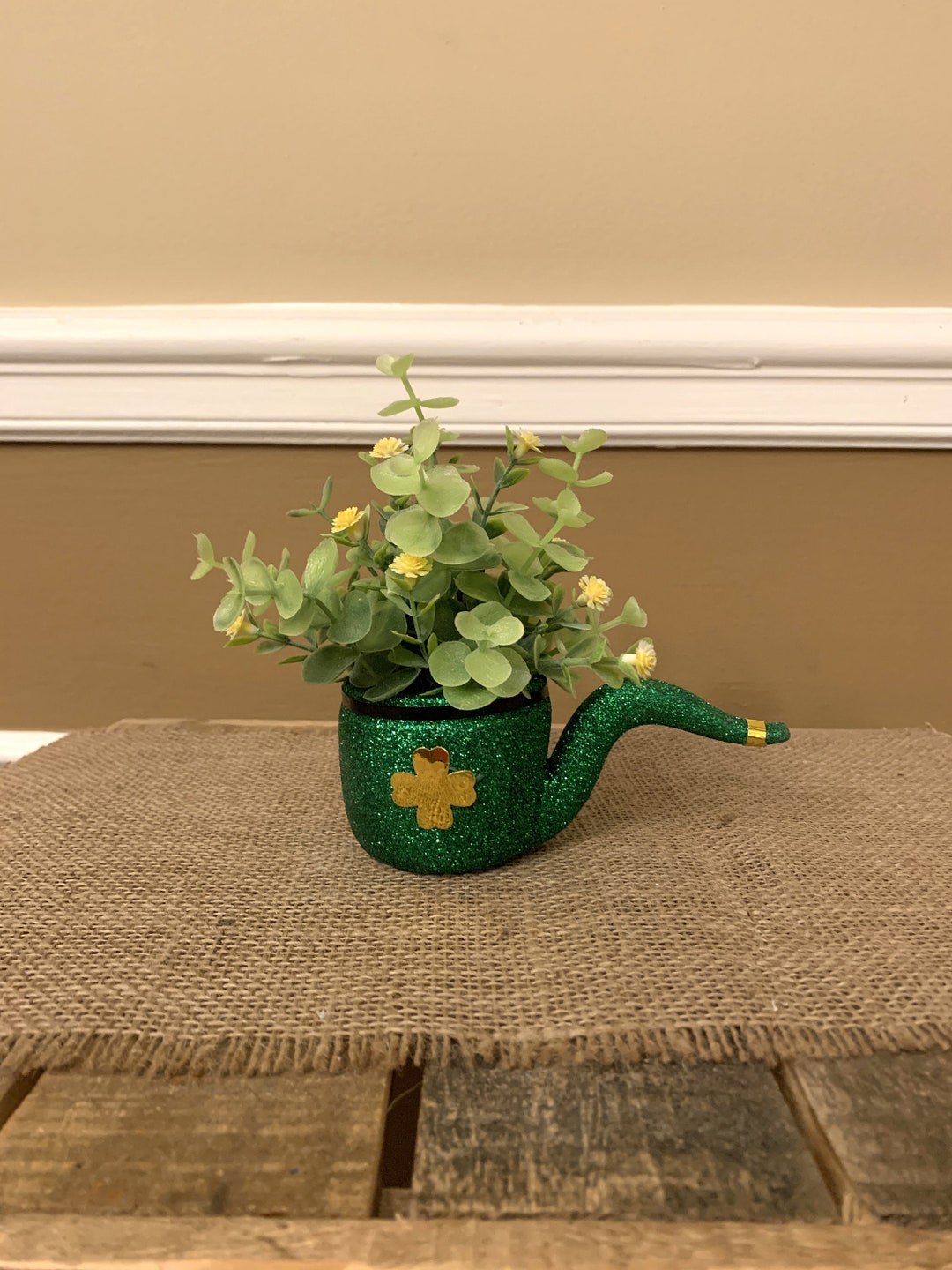 Leprechaun Pipe With Artificial Greenery and Miniature Flowers St ...