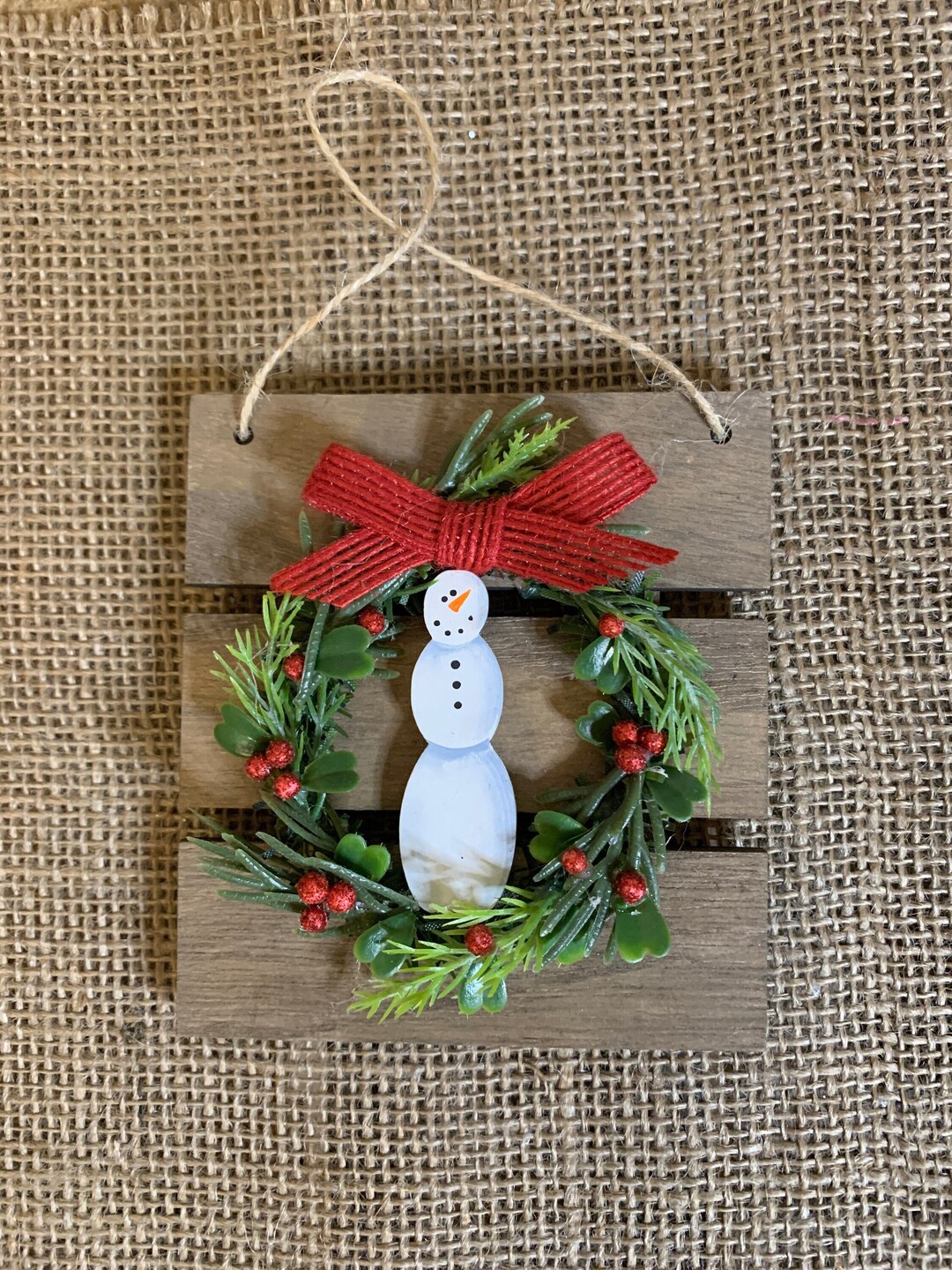 Small Wood Plank Snowman Ornament Hanger - Hand Painted Snowman ...