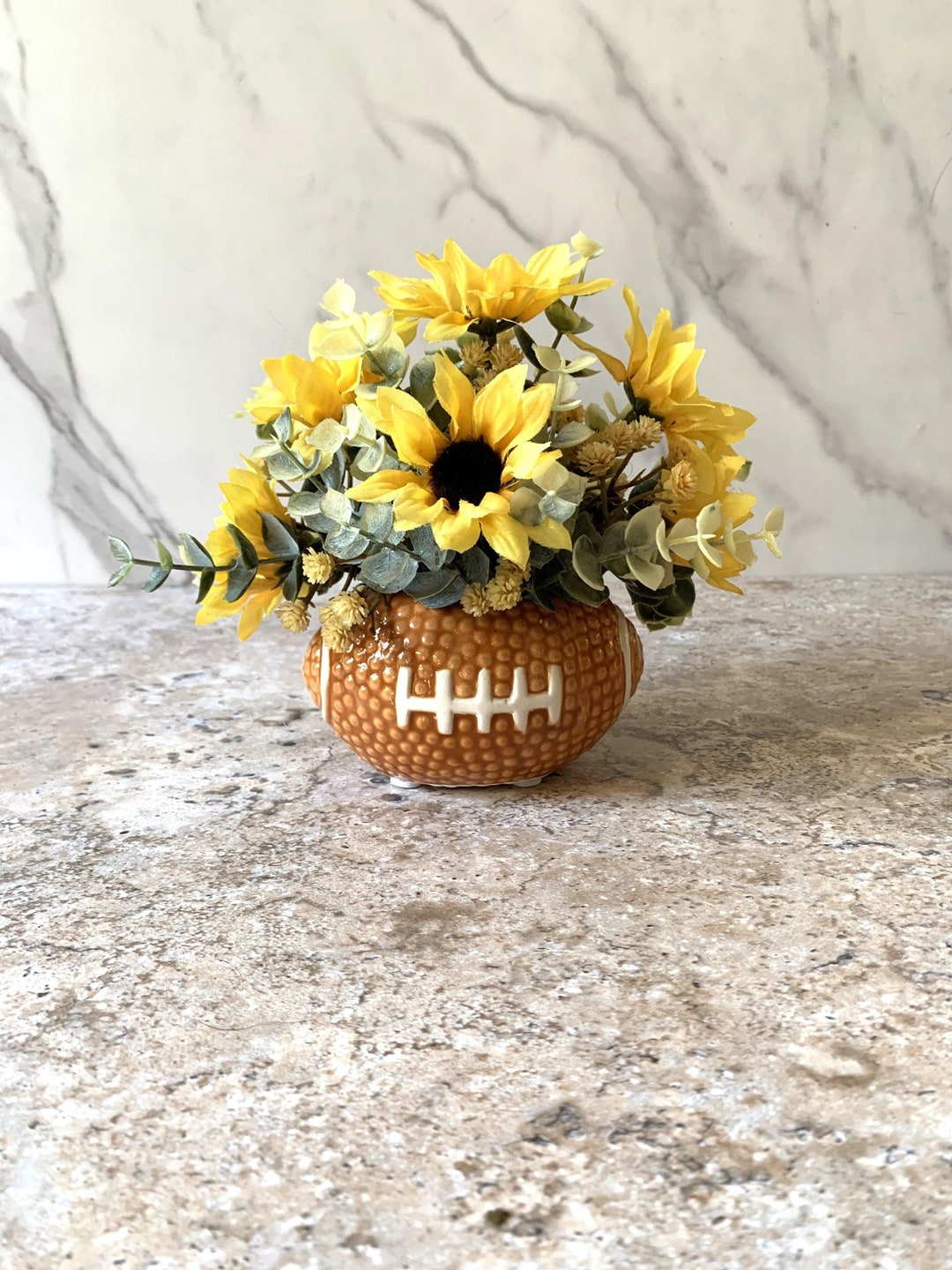 Very Small Ceramic Football With Artificial Flowers - Fall Football ...