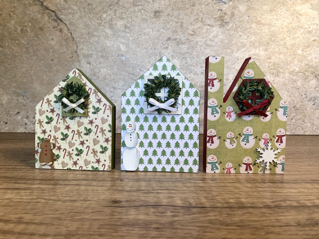 Decoupaged Wooden Houses With Hand-painted Embellishment - Winter House ...