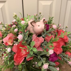 Small Artificial Flower Centerpiece With Rustic Ceramic Pig Pig ...
