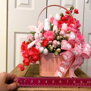 Easter Basket Floral Arrangement With Bunny and a Variety of Pink ...