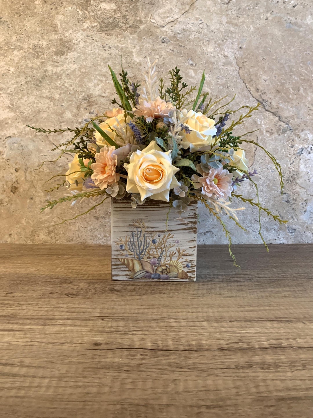Beach Vibes Summer Beach Themed Floral Arrangement in Wooden Box Pastel ...