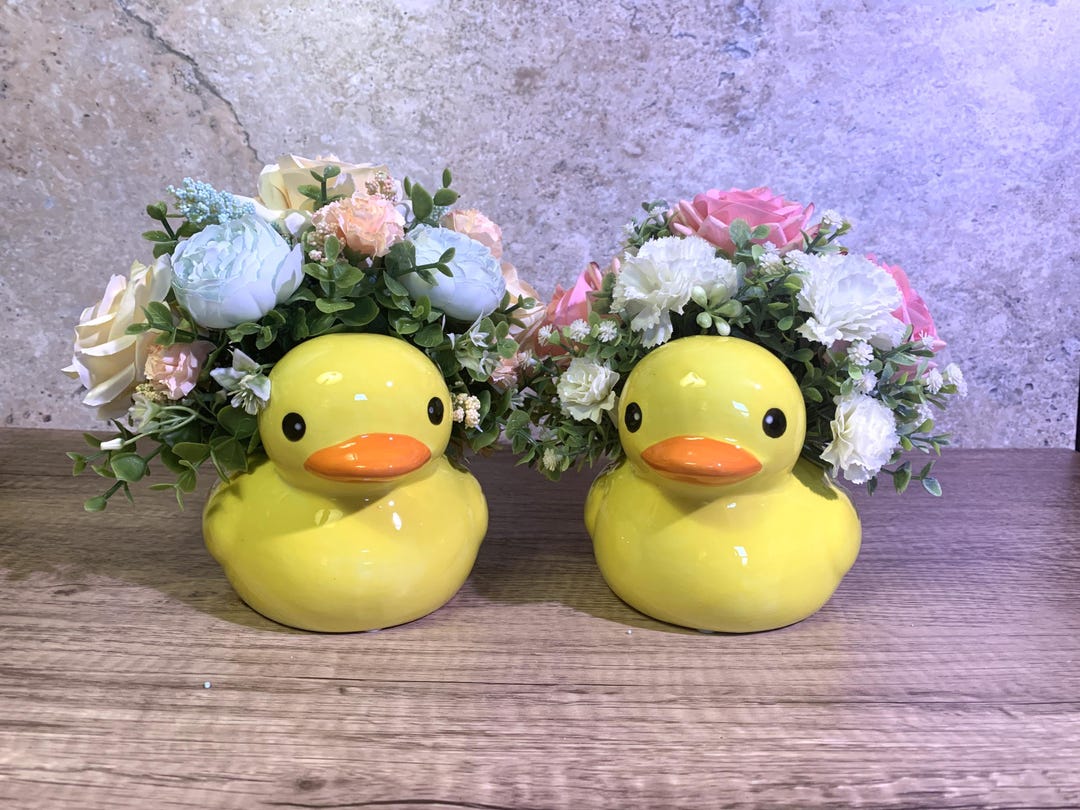 Ceramic Yellow Duck With Artificial Flowers - BLUE ONLY - Pink is Sold ...