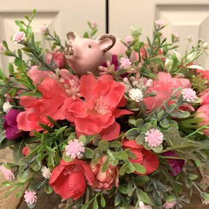 Small Artificial Flower Centerpiece With Rustic Ceramic Pig Pig ...