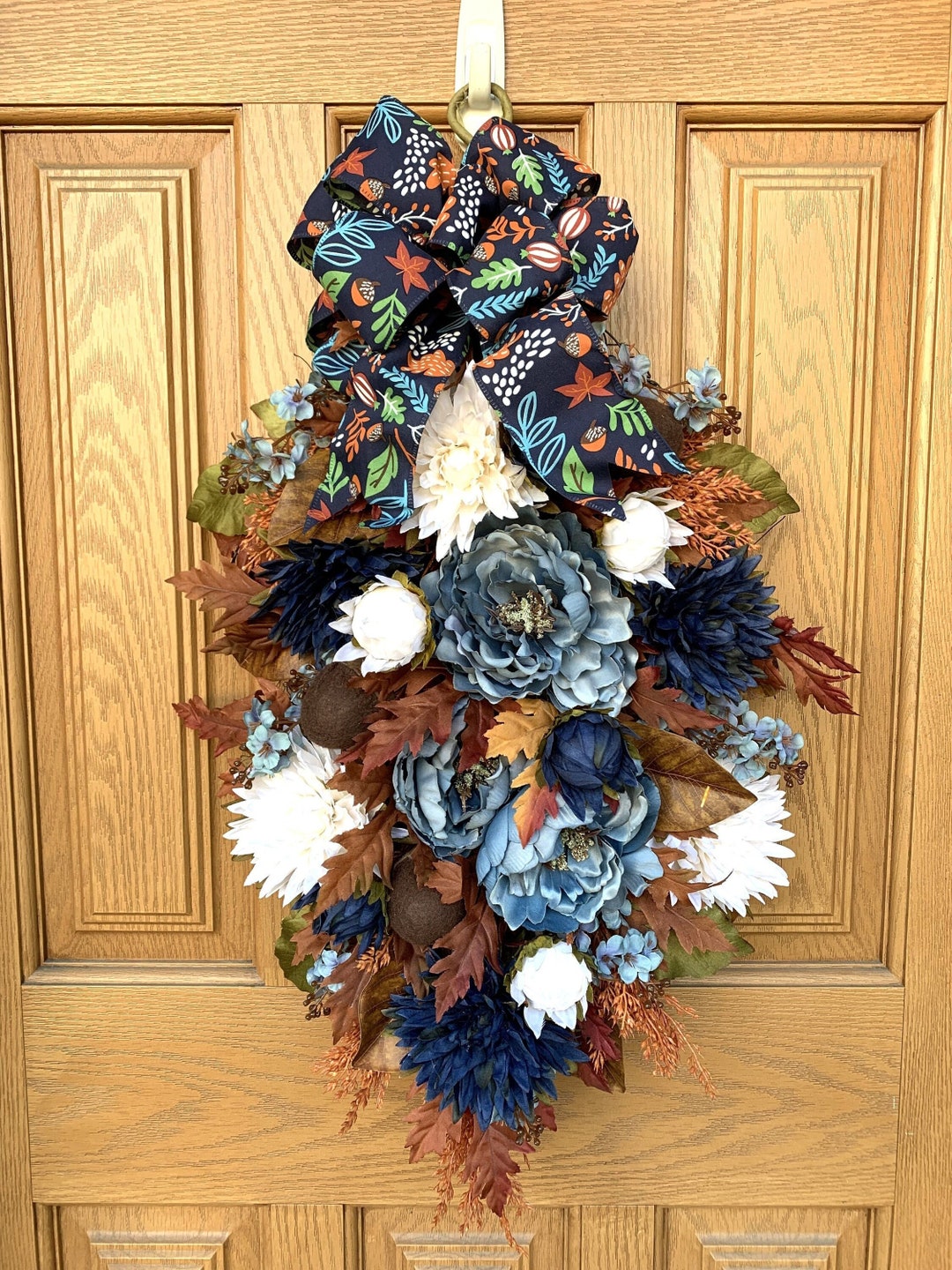 Beautiful Fall Swag in Shades of Blue Rust and Cream 24 Inch - Etsy