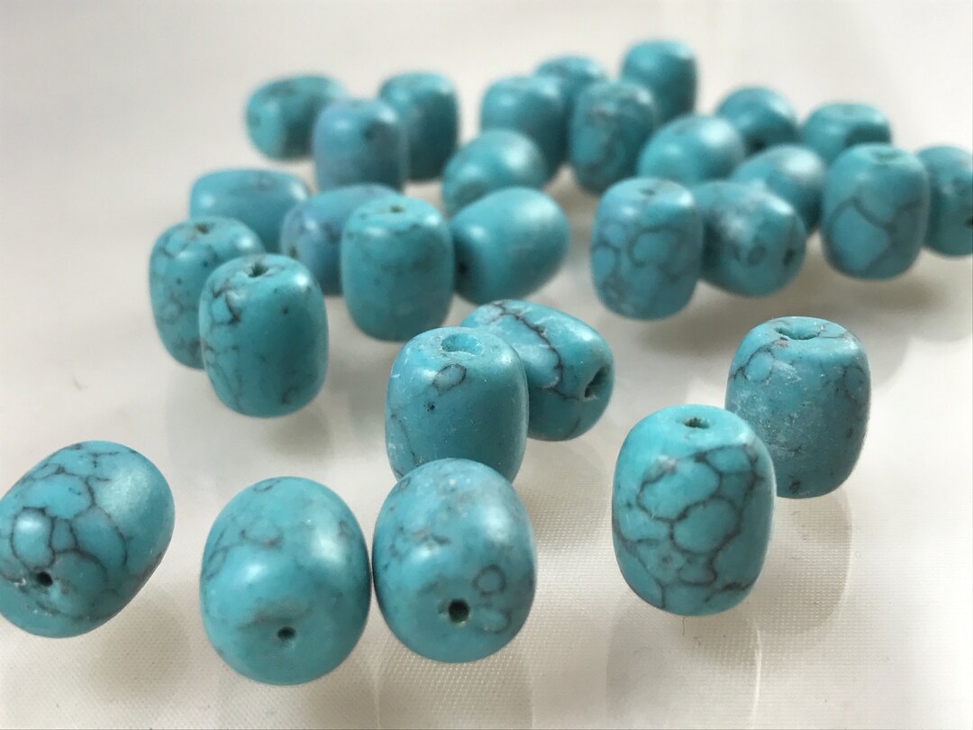 Turquoise Colored Glass Oval/barrel Shaped Beads, 31 Piece Jewelry ...