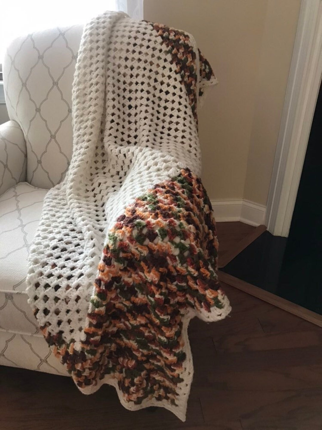 Vintage Crochet Fall Color Blanket 48 X 72 Boho Chic Blanket Country ...