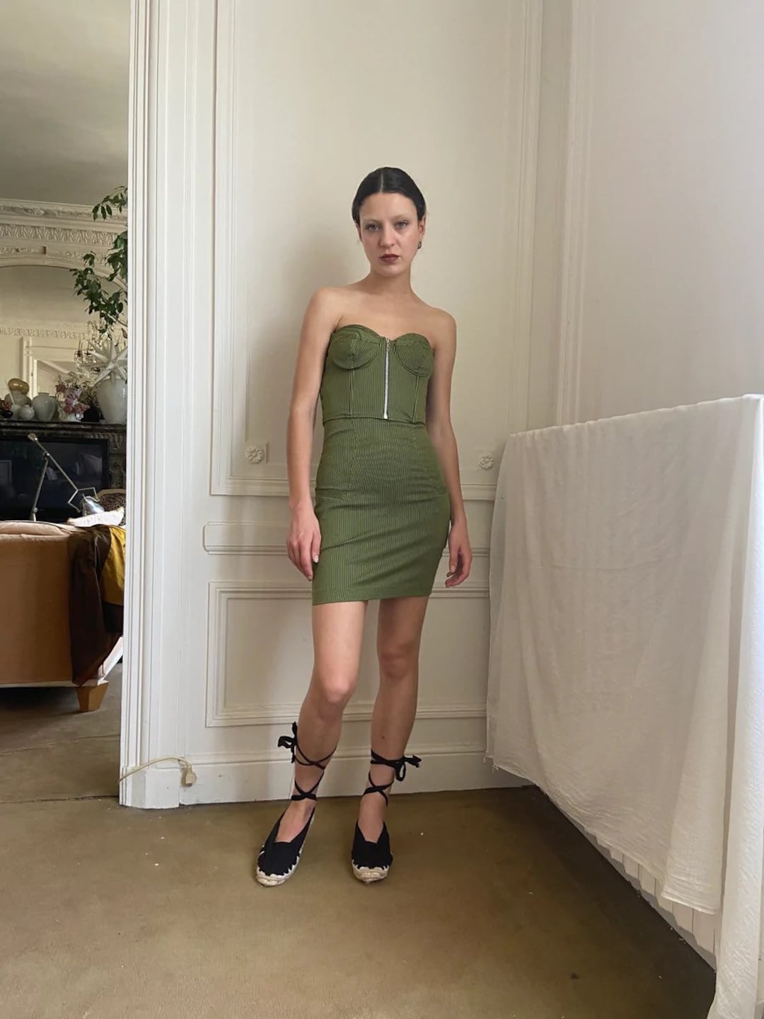 1990s Fayçal Amor Set, Striped Bustier With Cups and Zipper on Front ...