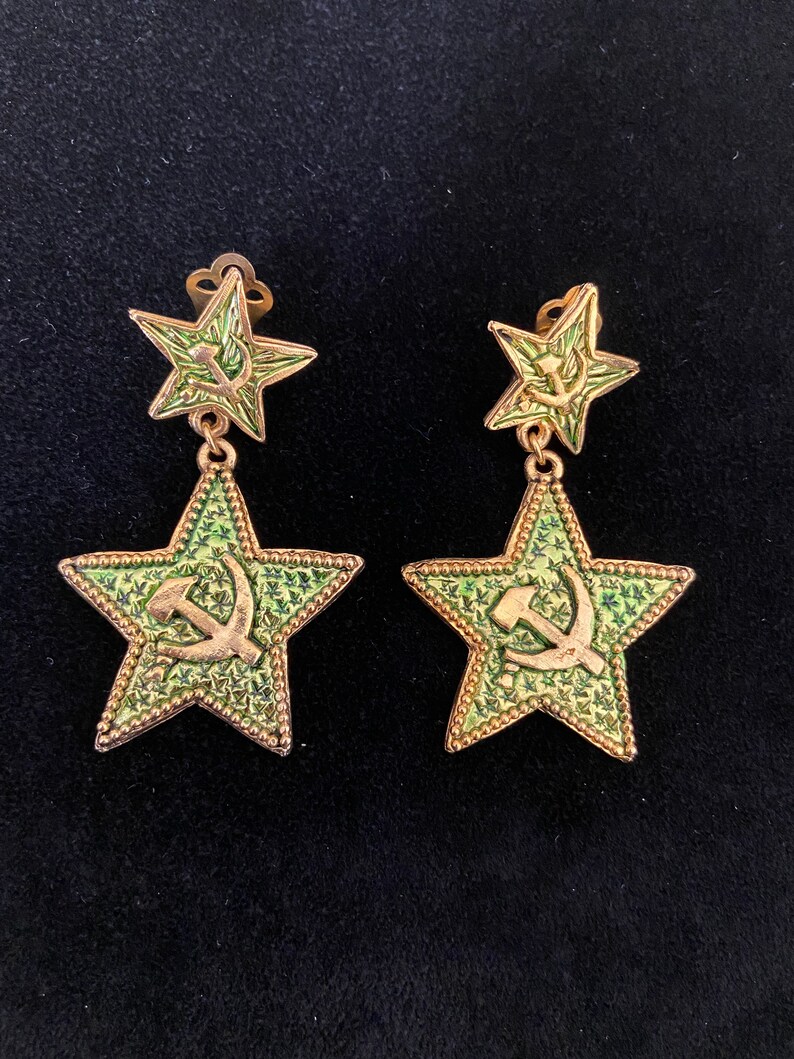 1980s deadstock soviet communist green enamel stars clip on | Etsy
