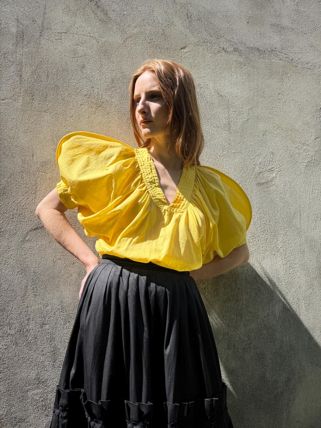 Late 1970s Early 1980s Chacok by Arlette Decock Bright Yellow Blouse ...