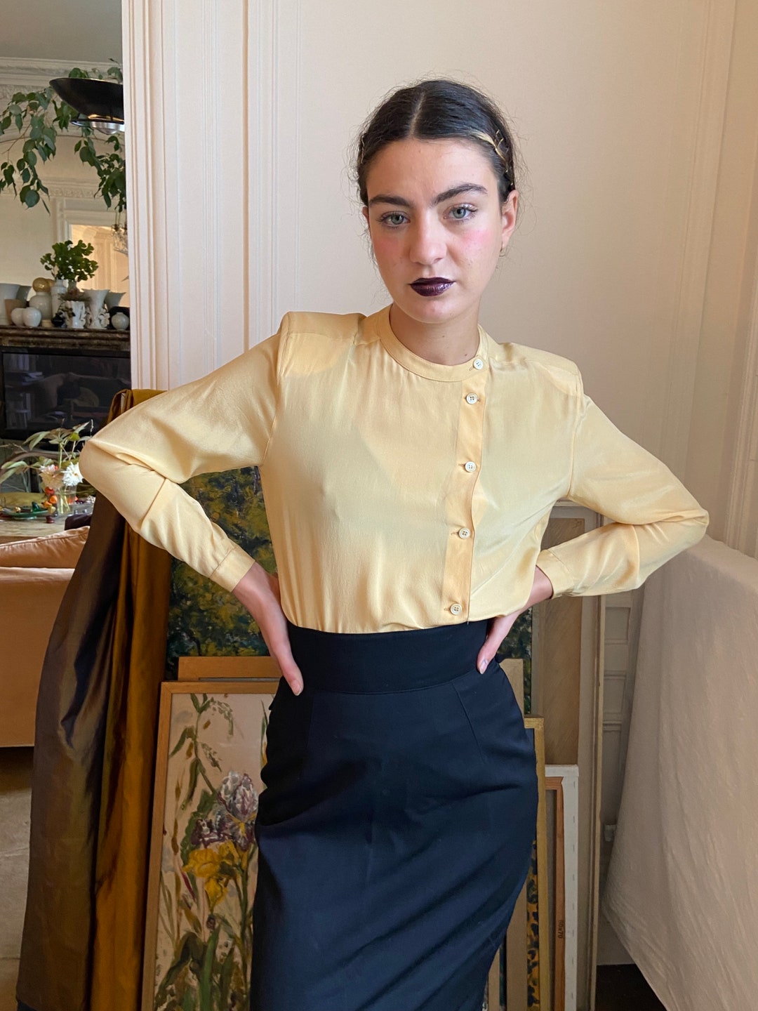 1970s Emmanuelle Khanh Vanilla Silk Blouse, Asymmetrical Buttoning ...