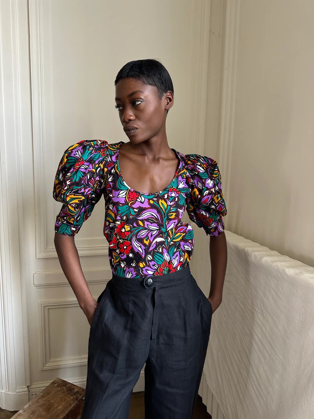 Spring Summer 1983 Yves Saint Laurent Blouse, Colorful Print on Back ...