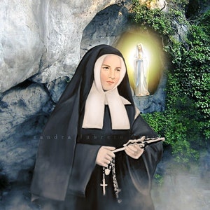 Saint Bernadette Lourdes Grotto, Religious Art, Catholic Art, 8x10" or ...