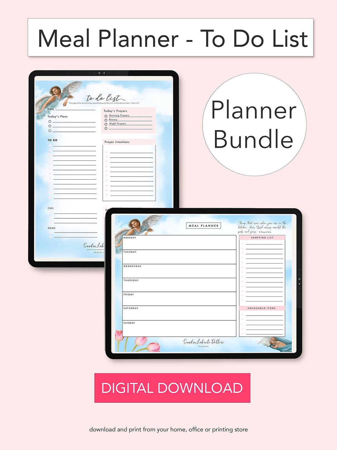 Digital Planner Bundle, Printable Planner, Meal Planner to Do List Pads ...