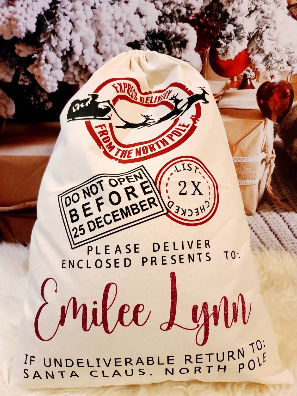 Cute Reindeer Santa Sack Burlap Santa Bag Personalized Santa - Etsy