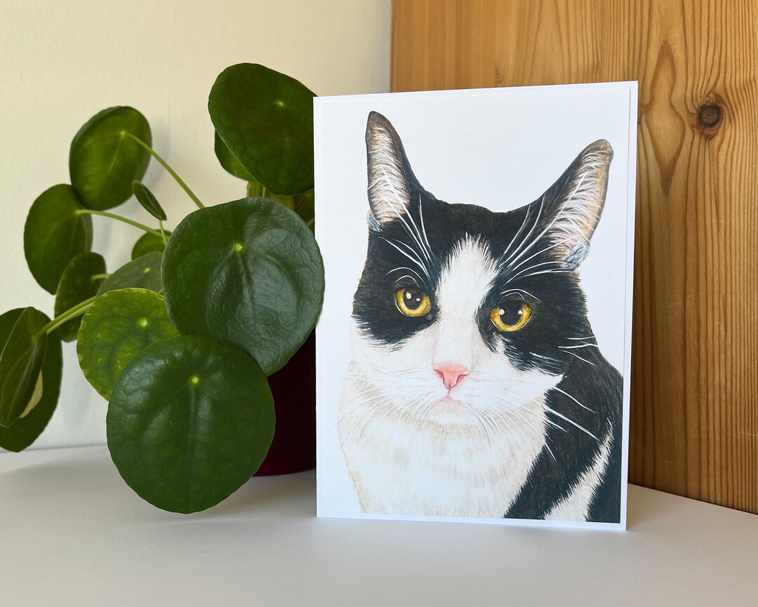 Tuxedo Cat Luxury Fine Art Greeting Card, Pet Portrait Painting, A ...