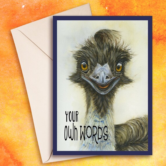 Emu Painting Greeting Card. Choose Your Own Words or Use a Pre | Etsy