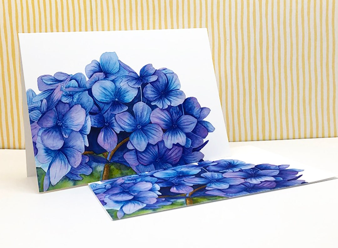 Blue Hydrangea Notecards, Pack of 5 Folded Notecards With Envelopes ...
