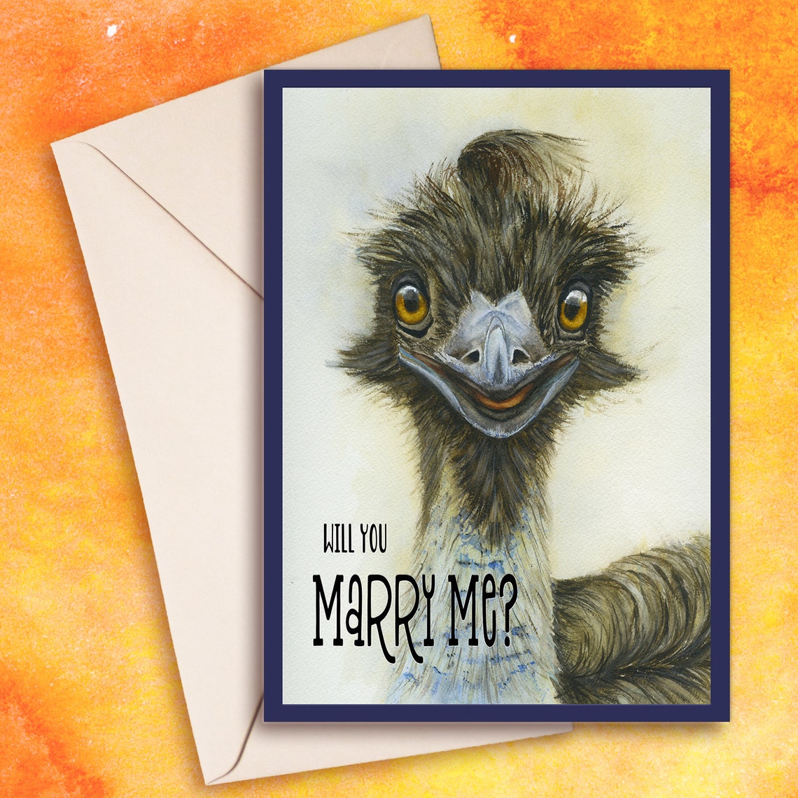Emu Painting Greeting Card. Choose Your Own Words or Use a Pre - Etsy