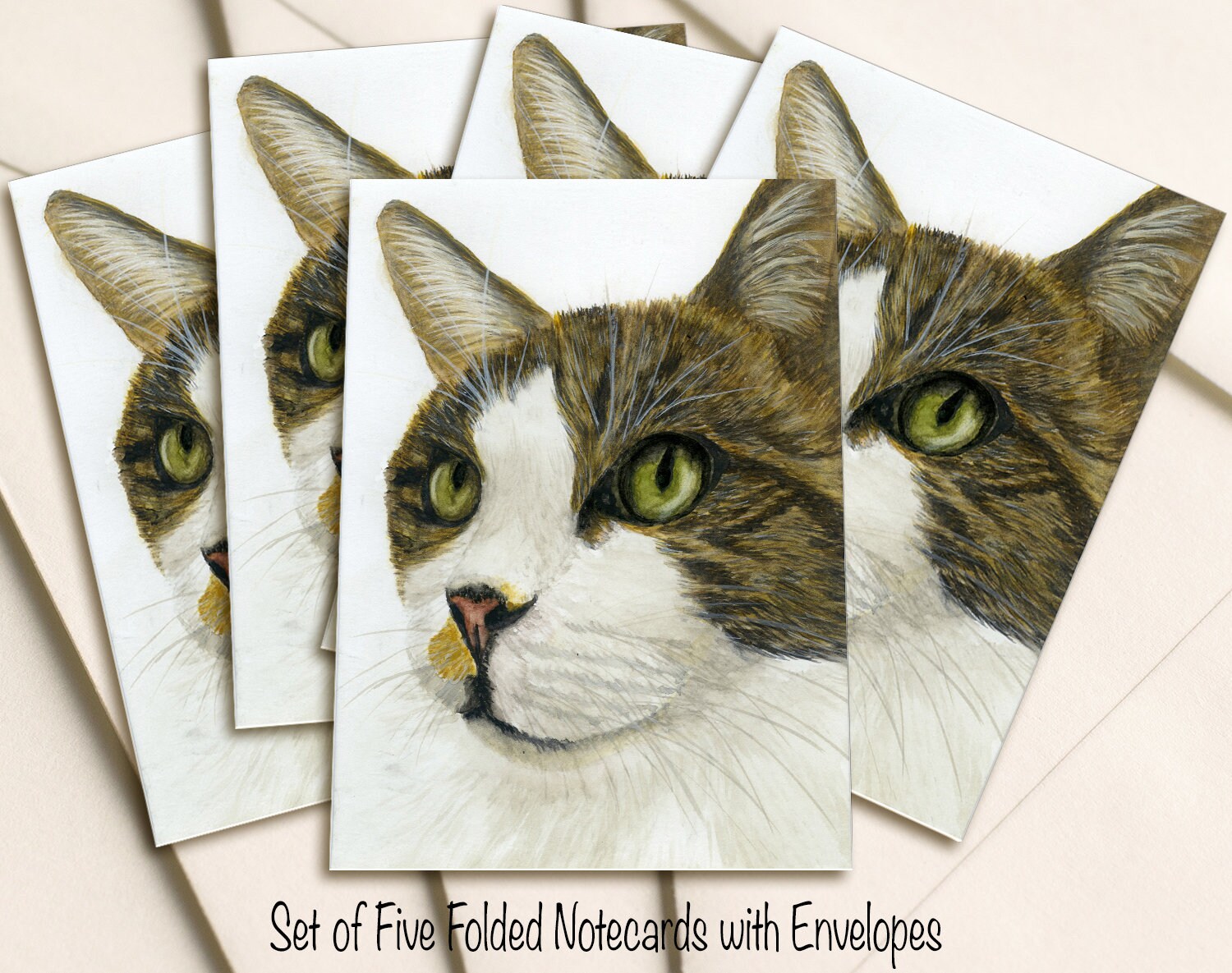 Tabby Cat Notecards, Un paquete de 5 tarjetas de notas plegadas con ...