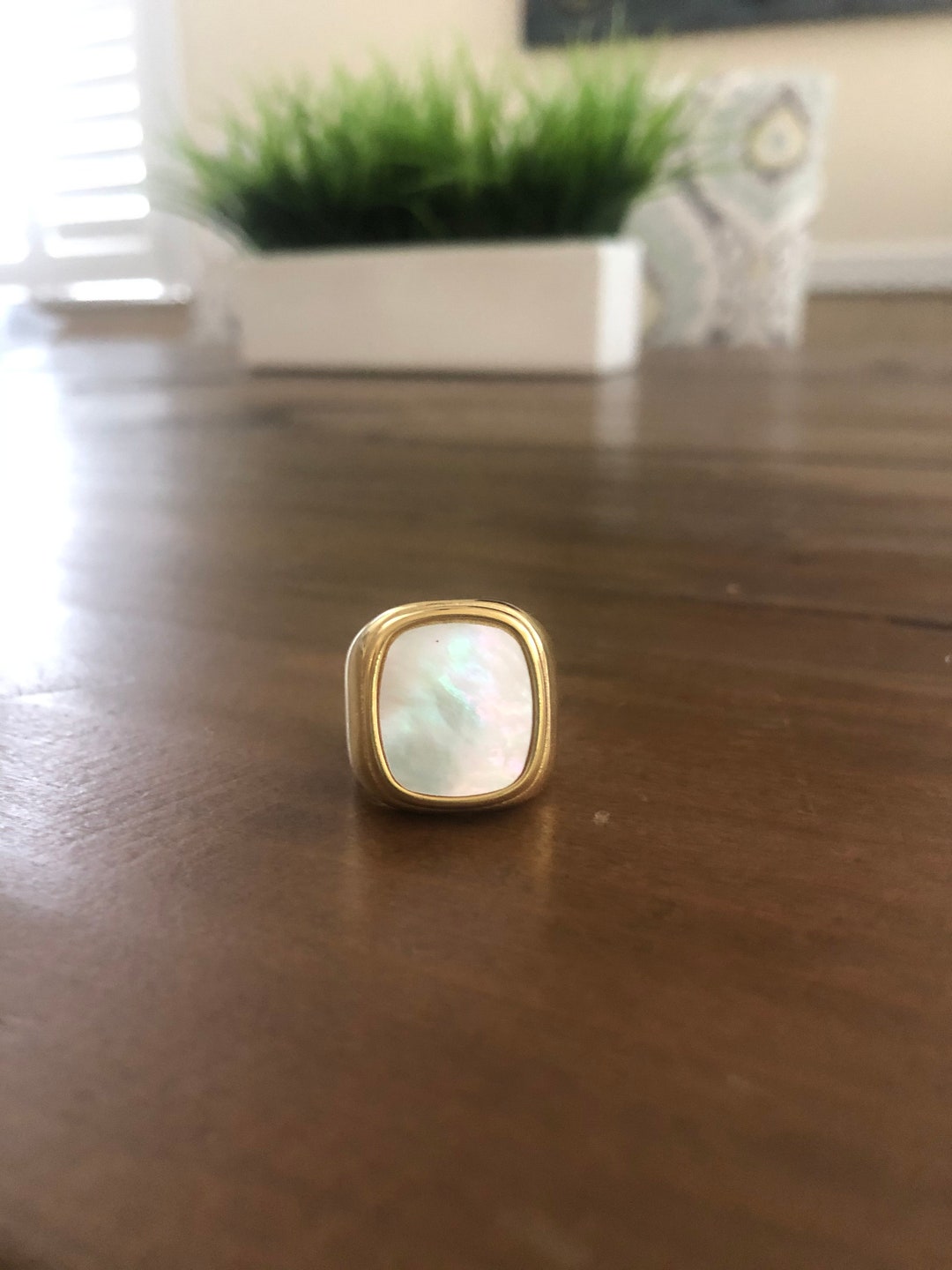 Chunky Square Pearl Ring - Etsy